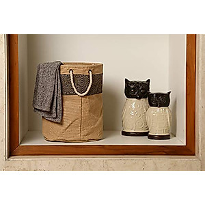 Large Woven Laundry Basket, Decorative Blanket Storage Basket for Living Room, Round Wicker Basket for Towels, Cloths, Farmhouse Jute Basket for Home Decor, 15 x 12 Inches