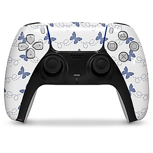 WraptorSkinz Skin Wrap compatible with Sony PS5 DualSense Controller Pastel Butterflies Blue on White (CONTROLLER NOT INCLUDED)