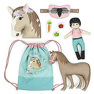 kullaloo Sewing kit for Kids Beginners - DIY Craft for Girls & Boys - Cut & Sew Fabric Panel with Horses Motifs (Horse Love)