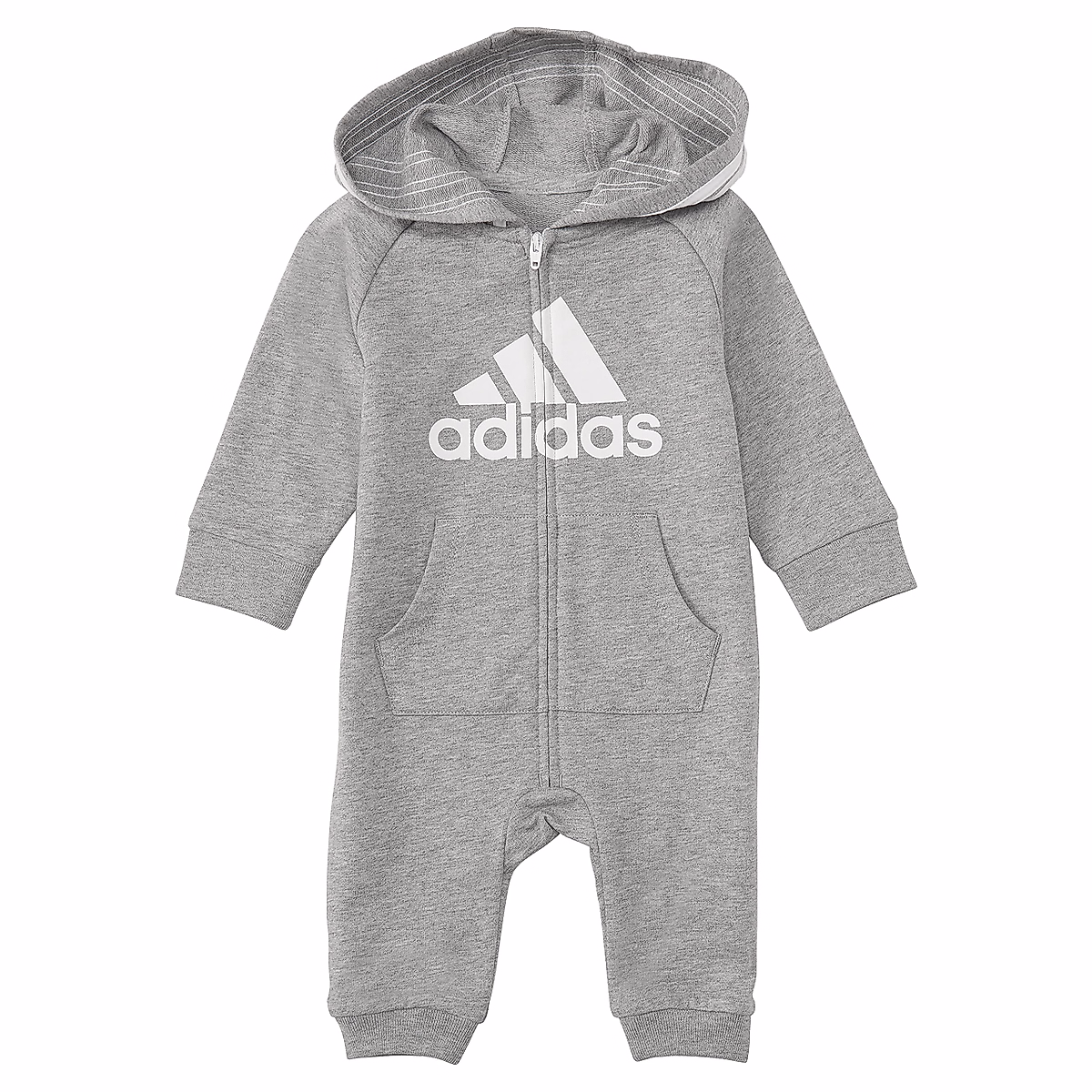 adidas Infant Boys Long Sleeve Zip Front Hooded Coveralls, Medium Grey Heather, 9M