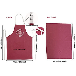 Mom Apron Set with Matching Dish Towels - Gift for Mom Wife Grandma for Cooking Baking – Mommy Apron - Kitchen Aprons for Mom Women Grandma – Cooking Aprons for Women – Cotton Linen Embroidered Apron