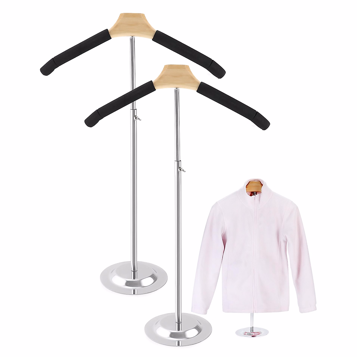 QWORK Adjustable Metal T-Shirt Display Stand, 2 Pack Foam & Wire Clothes Hanger Rack -16" to 28" for Coat Clothing Garment Retail, Craft Show