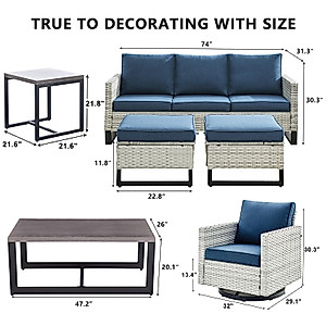 HUMMUH 7 Piece Patio Furniture Set Outdoor Sectional Sofa,High Back Patio Swivel Glider Chairs with Ottomans Coffee Table for Porch,Garden,Backyard…