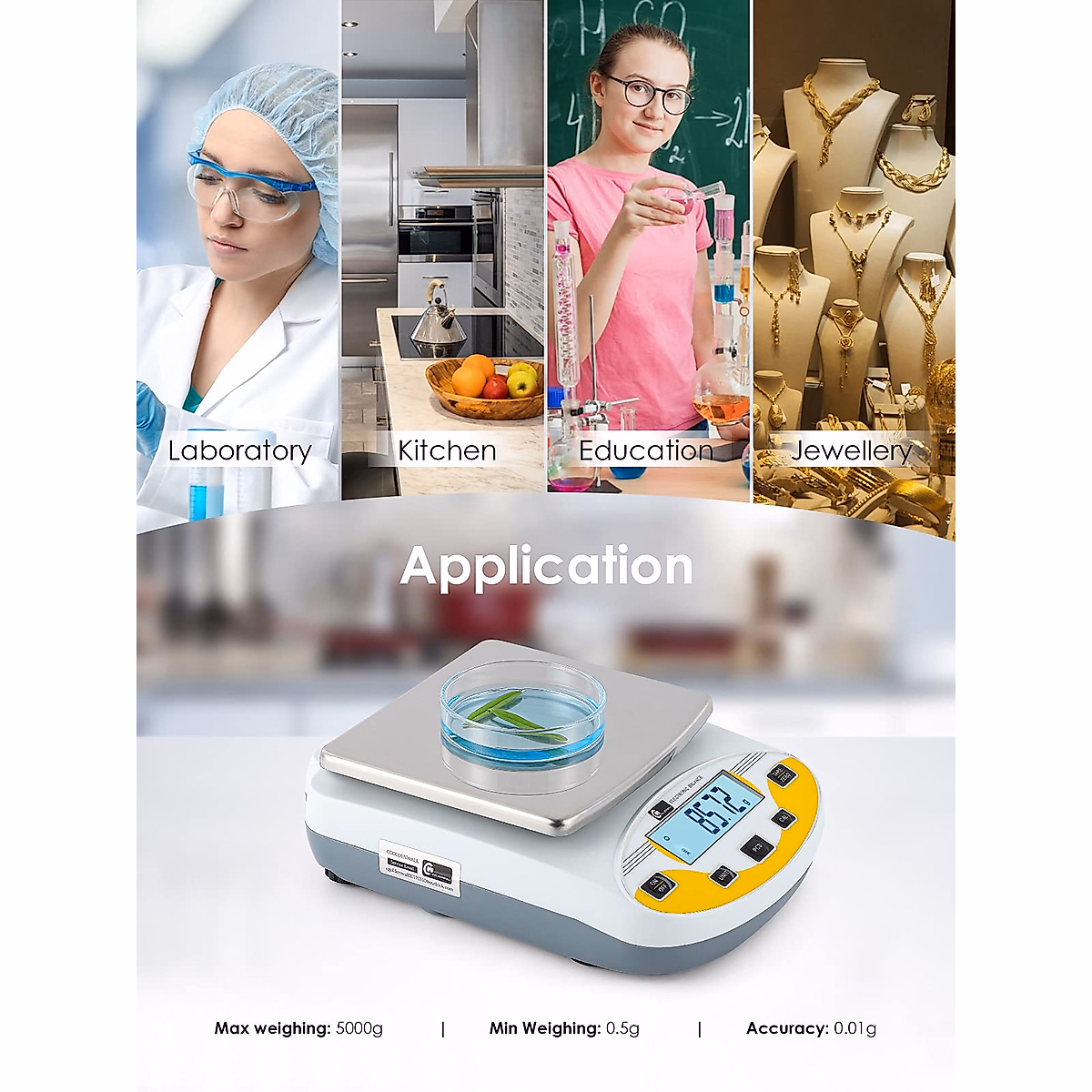 CGOLDENWALL Precision Lab Scale 5000gX0.01g Analytical Electronic Balance Digital Laboratory Scale Precision Jewelry Scales Kitchen Weighing Electronic Scales 0.01g Calibrated 110V (5000g, 0.01g)