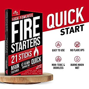 Fire Valley Wooden Firestarter Sticks - Pack of 21 Fire Starter Squares for Indoor Fireplace, Campfires, Grill & BBQ, Outdoor Firepit, Wood Stoves (Natural Pine Wood)