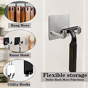 Vanloory Razor Holder, Self Adhesive Towel Hooks for Bathroom, 4 Pack Stainless Steel Sticky Shower Razor Hook Waterproof Shaver Hanger Double Wall Hooks for Hanging Plug Loofah Robe(Brushed Nickel)