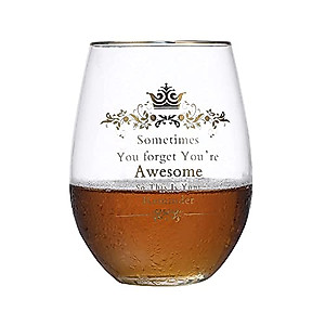 MOMRNTAIL Thank You Gifts, Funny Inspirational Birthday Christmas Gifts for Women 15 Ounce Wine Glasses Water Tumbler Juice Cup Gifts Sometimes You Forget You’re Awesome So This Is Your Reminder