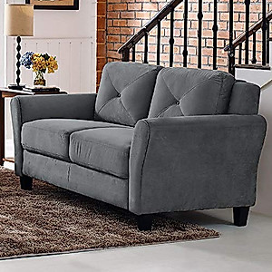 Harvard Microfiber Loveseat with Rolled Arm in Dark Grey with Give-aways