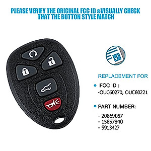 Keyless Entry Remote Control Fob for 2007-2016 Chevy Suburban Tahoe Traverse B uick Enclave Cadillac Escalade GMC Acadia Yukon (OUC60270, OUC60221) 5Btn 2 Pack
