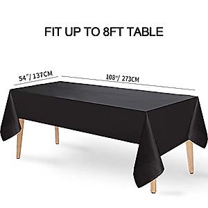 FECEDY 4 Packs 54 x 108inch Black Disposable Plastic Table Cover Waterproof Tablecloths for Rectangle Tables up to 8 ft in Length Indoor & Outdoor Birthdays Anniversary Buffet Table Party Decorations