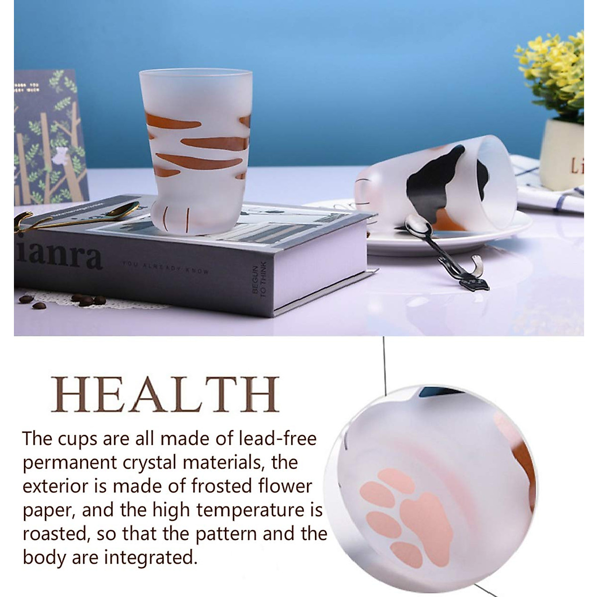 Hyzone Cat Claw Glass, Beer or Drink Cup, Milk, Juice, Frosting Process (Stripe)