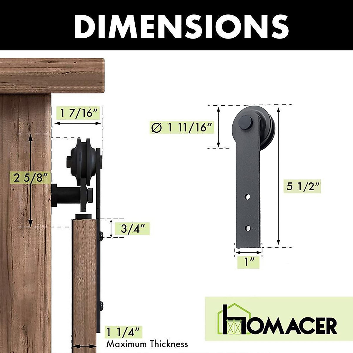 Homacer Mini Black Rustic Non-Bypass Sliding Barn Door Hardware Kit, for Two/Double Doors, 54-inch Long Flat Track, Straight Design Roller, Cabinet TV Stand Console Use…