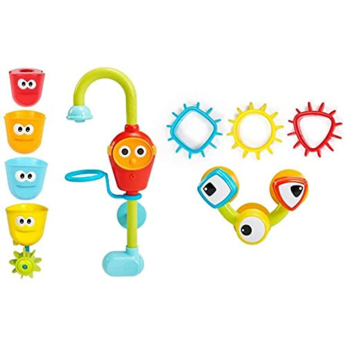 Yookidoo Bath Toys (For Toddlers 1-3) - Spin N Sort Spout Pro - 3 Stackable Cups, Hose and Spout, Spinning Suction Cups For Kids Bathtime Fun
