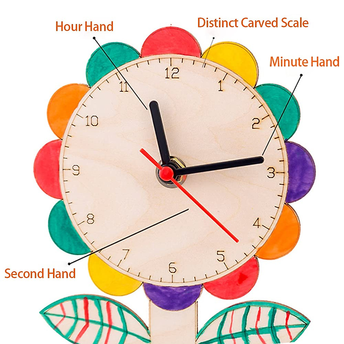 Pica Toys Wooden DIY Desk Clock for Kids - 5 inches Silent Non Ticking Battery Operated - School Project, Bedroom Decor, Creative Art Kit for Boys and Girls Age 8 9 10 11 12 13 14