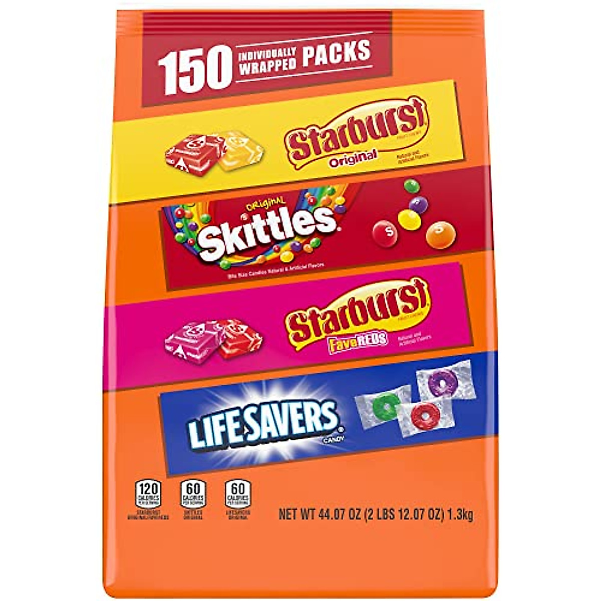SKITTLES, STARBURST Original, STARBURST Fave Reds, & LIFE SAVERS Gummies Halloween Candy Mix, 44.07 oz. 150-Piece Bag