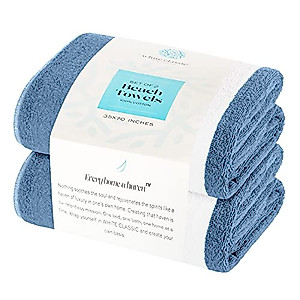 White Classic Beach Towels Oversized Cabana Stripe Cotton Bath Towel Large - Luxury Plush Thick Hotel Swim Pool Towels for Adults Super Absorbent Quick Dry - 35x70 Light Blue [2 Pack]