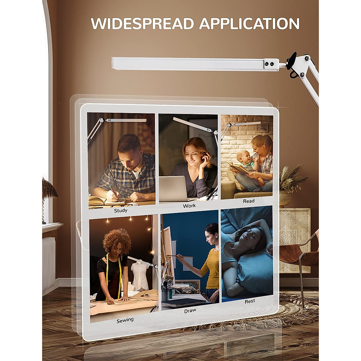 LED Desk Lamp, Adjustable Swing Arm Desk Light with Clamp, 3 Modes &10 Brightness, Study Clamp Light for Architect Kids, Memory Function, Bright Desk Lamps for Home Office Read Room Desktop, White-14W