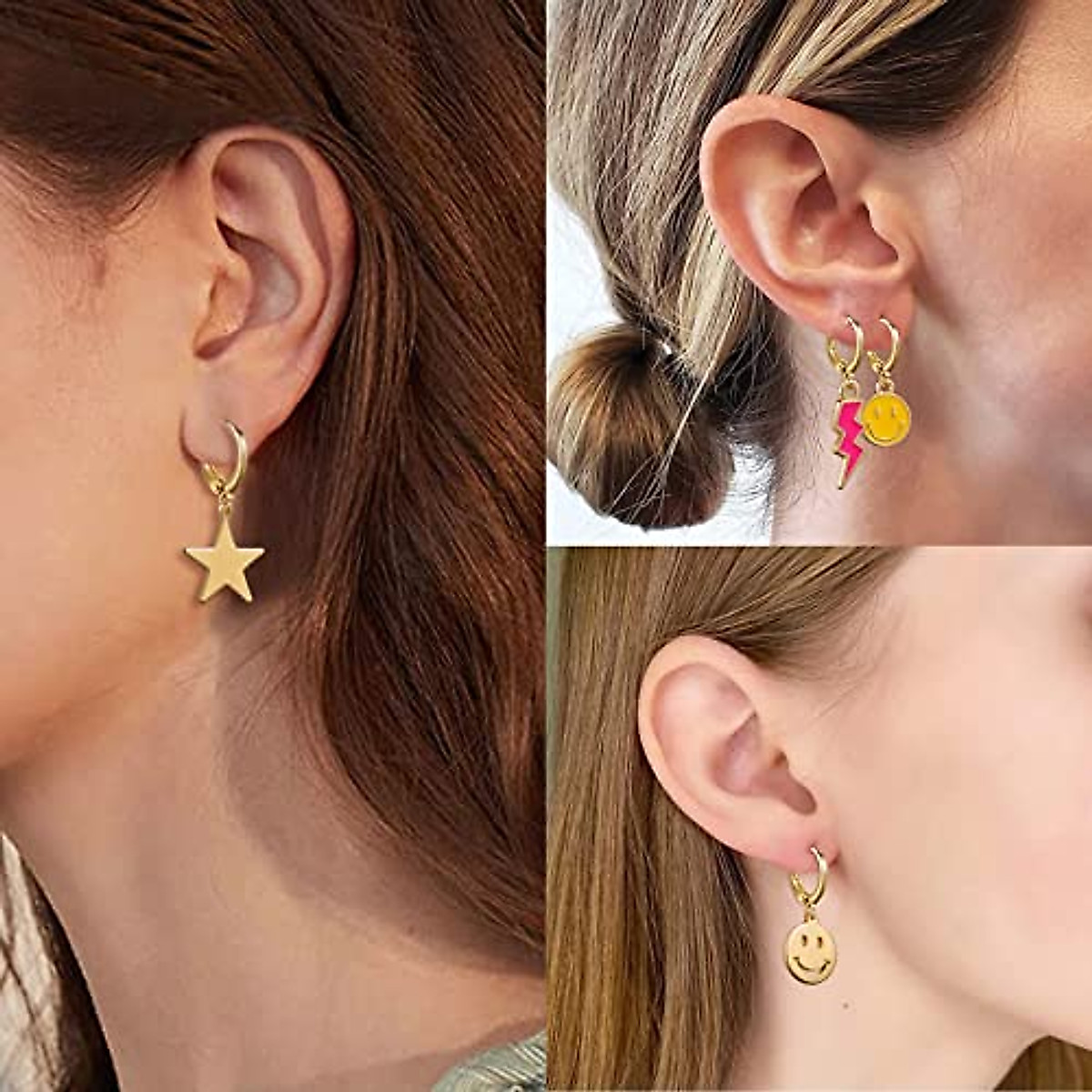 9 pairs /18 pairs, college style earrings, fashion personality earrings, smile heart star lightning and colorful pendant, make you look more vibrant, energetic, young.（age：over 3 years old）