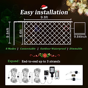 XURISEN 9.8ft x 6.6ft Christmas Net Lights,200 LED Mesh String Lights with Remote,8 Modes Connectable Net String Christmas Lights for Garden, Bushes, Wedding, Xmas Tree Decorations(Blue+Green)