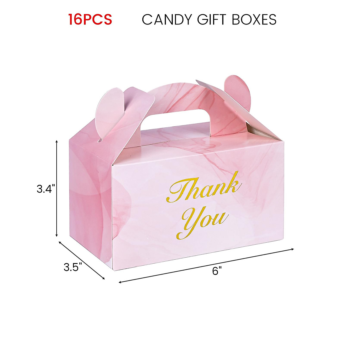 VGOODALL 16PCS Party Favor Boxes, Mini Pink Gable Boxes Marbleized Gift Boxes Thank You Gift Boxes Treat Boxes for Birthday Wedding Party Bridal Shower, 6×3.5×3.4 Inch