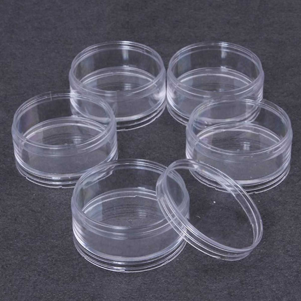 Exceart Craft Beading Case 5 Layer Clear Plastic Box with Lid Stackable Round Box for Beads Crafts Earring Jewelry Findings Commemorative Coin Nail Art Rhinestones Boxes