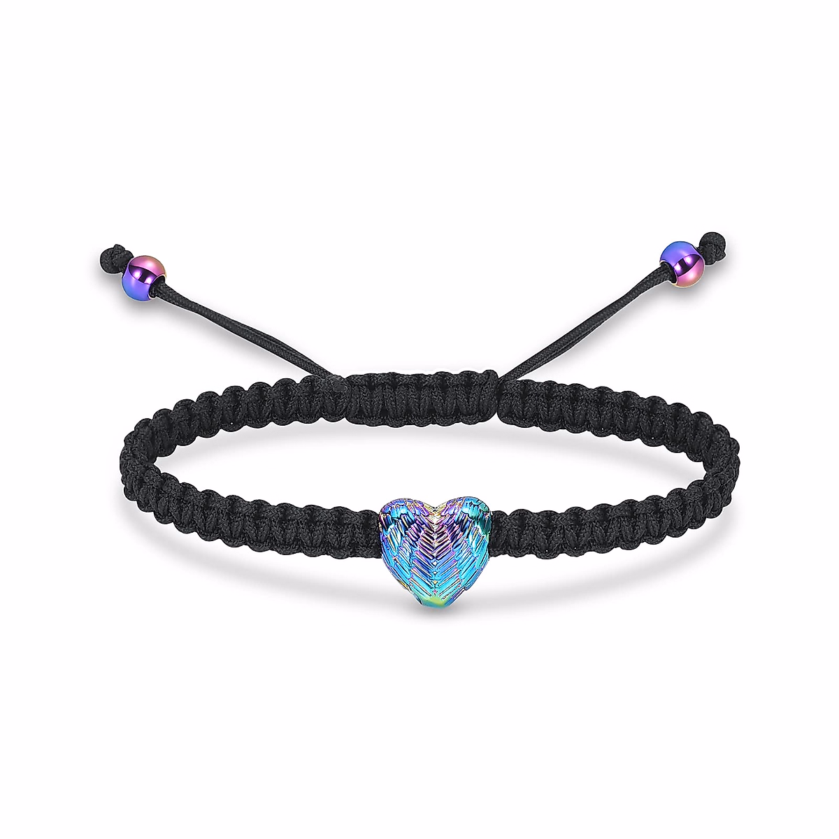 constantlife Heart Shape Urn Bracelet for Ashes Black Braided Rope Adjustable Bangle Cremation Jewelry Keepsake Memorial Gift for Women (Colorful)