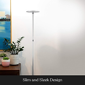 Brightech Sky Flux Dimmable LED Floor Lamp – Super Bright Floor Lamp for Living Room and Offices – Torchiere Standing Lamp with 3 Light Options, Tall Lamp for Bedroom Reading and More - Silver