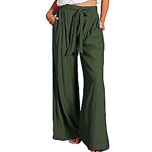 Dokotoo 2023 Stylish Summer Women's Plus Size Wide Leg Palazzo Dress Pants Women Back Elastic High Waist Yoga Pant with Pockets Comfy Lightweight Beach Pants Green XL