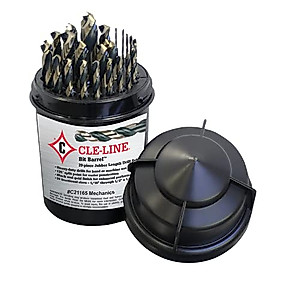 Cle-line C21165 Bit Barrel Style 1875R High Speed Steel Mechanics Length Drill Set, Black and Gold Finish, 1/16" - 1/2" Finish, 29 Pieces