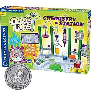 Thames & Kosmos Ooze Labs Chemistry Station Science Experiment Kit, 20 Non-Hazardous Experiments Including Safe Slime, Chromatography, Acids, Bases & More, Multi-color