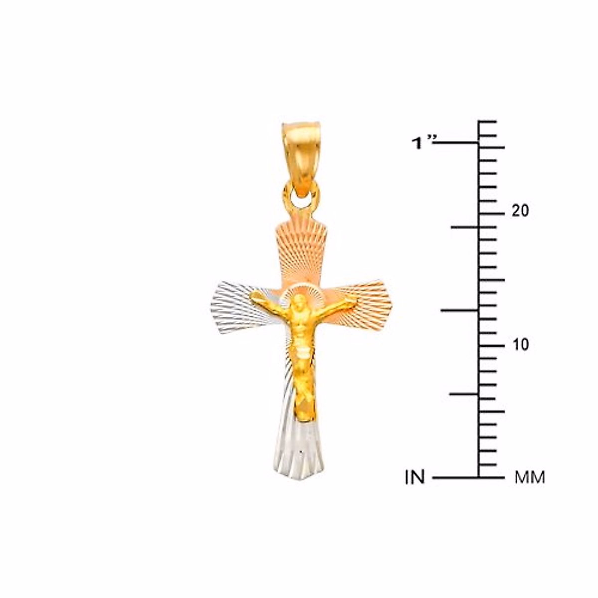 14k Tri Color Gold Religious Crucifix Jesus Cross Stamp Charm Pendant