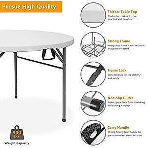 VINGLI 48" Round Bi-Folding Commercial Table, 4 Feet Portable Plastic Dining Card Table for Kitchen or Outdoor Party Wedding Event, 1-Pack