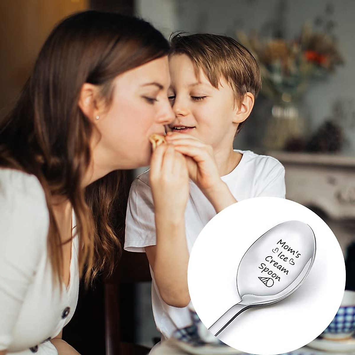 Gifts for Mom Ice Cream Spoon from Daughters Sons Mother Spoon Gift for Mom Mothers Day Birthday Gifts for Mama Spoons Engraved Spoon for Tea Coffee Dessert Lovers