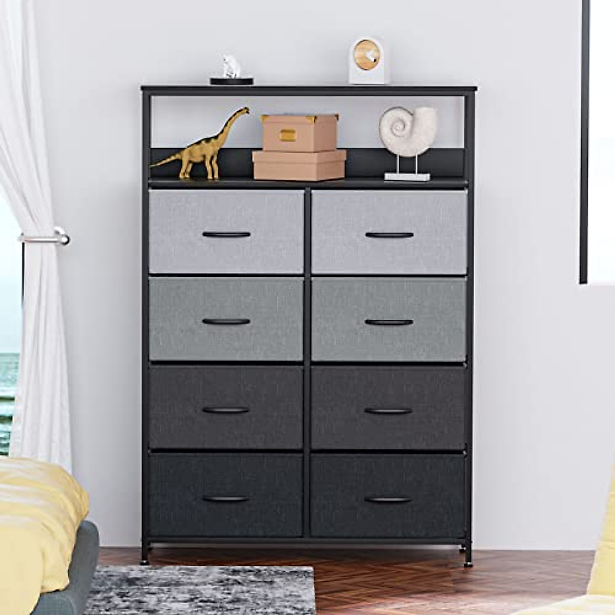 LLappuil 8 Drawer Dresser with Shelf, Fabric Dressers Chests of Drawers, Tall Dresser Clothes Storage Drawers Dresser for Bedroom Closet Nursery, Grey