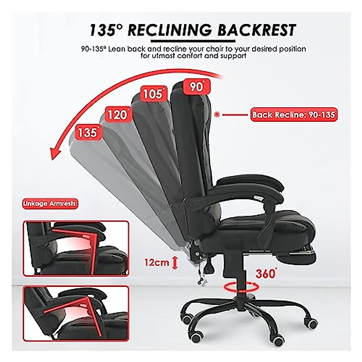 Adjustable Executive Massage Office Chair Reclining High Back Chair Big Tall Leather Ergonomic Swivel Task Chair with Footrest