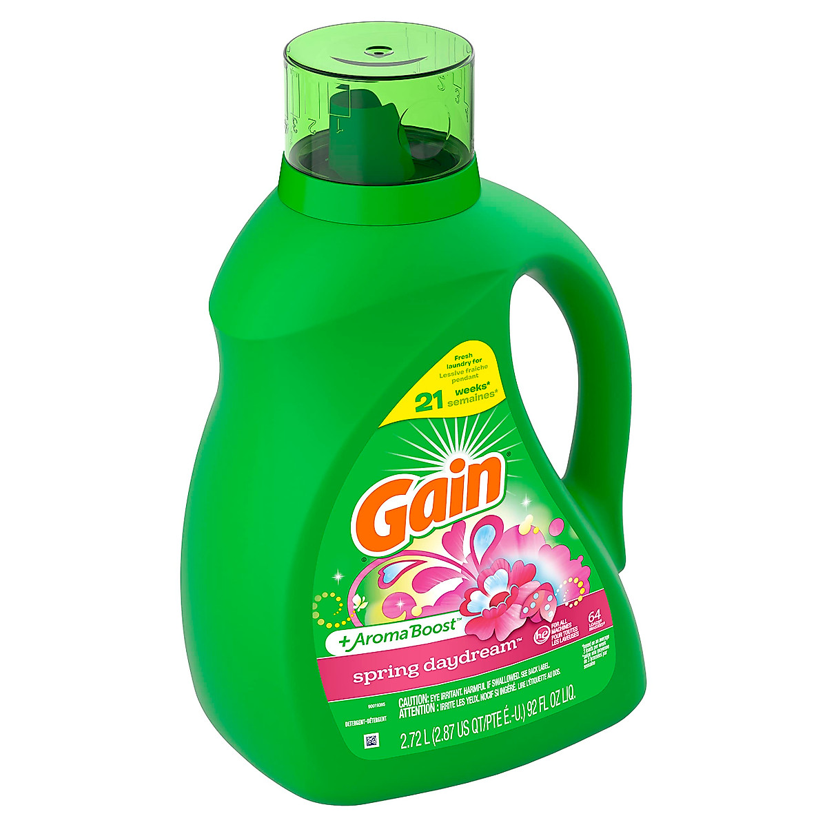 Gain + Aroma Boost Liquid Laundry Detergent, Spring Daydream Scent, 64 Loads, 92 fl oz, HE Compatible