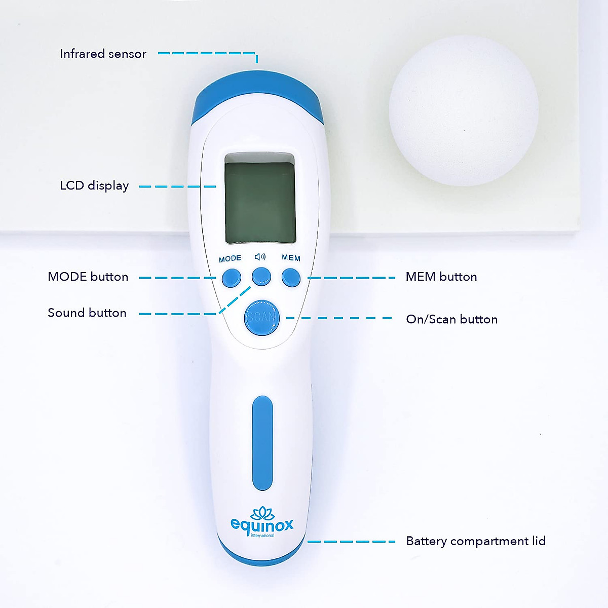 Equinox International, Digital Forehead Thermometer - Thermometer for Adults - No Touch Thermometer (Non Contact) - Body/Surface/Room Temperature Scanner � LCD Display Ideal for Whole Family & Babies