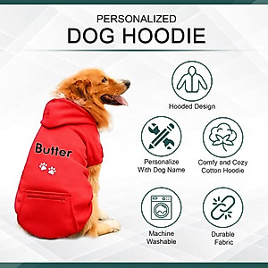 Personalized Dog Hoodie - Stylish Custom Dog Shirt with Embroidered Dog's Name and Paws - Hooded Dog Sweatshirt Warm - Red Cotton Dog Hoodies Winter Pullover with Pockets - X-Large