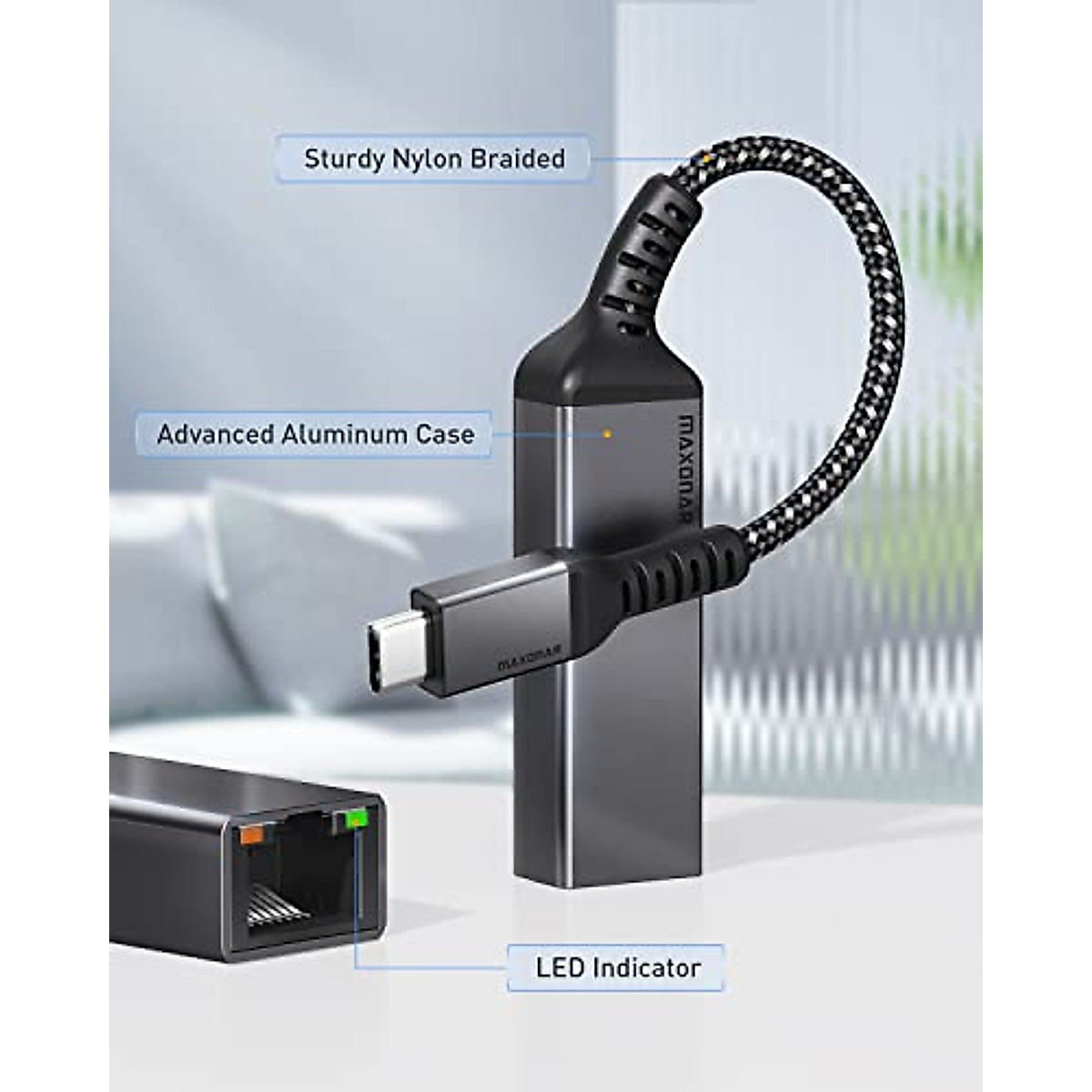 Maxonar USB C to Ethernet Adapter, USB C to RJ45 Thunderbolt 3/4 Type C to Ethernet LAN Network Adapter Compatible with iPad Air, iPad Pro, iMac, MacBook Air Pro (M1/M2), Dell XPS and More