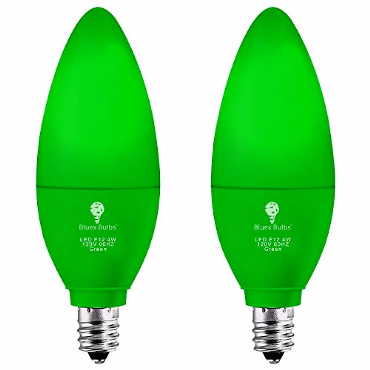 2 Pack BlueX LED Candle Green Light Bulb - 4W (40Watt Equivalent) - E12 Base Green LED Green Bulb, Party Decoration, Porch, Home Lighting, Holiday Lighting, Chandelier Light Bulbs, Candelabra Bulbs