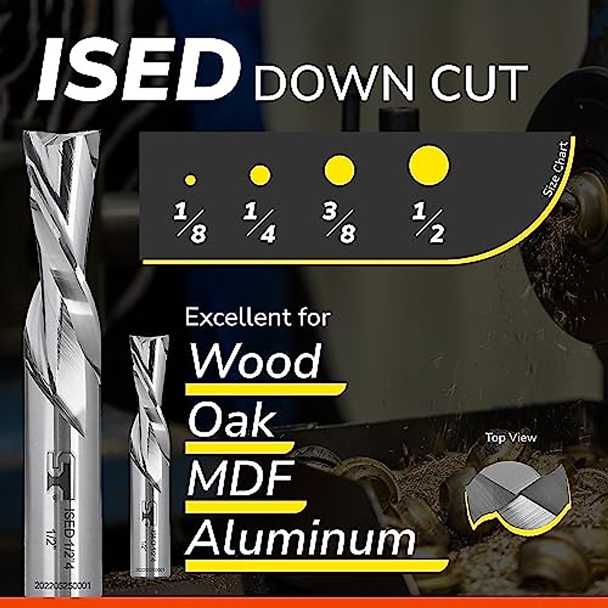 SPEED TIGER Carbide Spiral Router Bits Down Cut - ISED1/4” Diameter, 1” Cutting Length, 2-1/2"OVL (1 Piece, 1/4") - for Wood, Oak, MDF, Aluminum – Mill Bits Sets for DIYers & Professionals