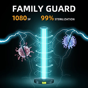 JTAPURE Ultraviolet Lamp, 100W Ozone Free UV Light Purifier for Large Room, with Three-Step Timing Remote Control, Blue Light, Up to 99.9% Purification for Bathroom, Bedroom, Toilet