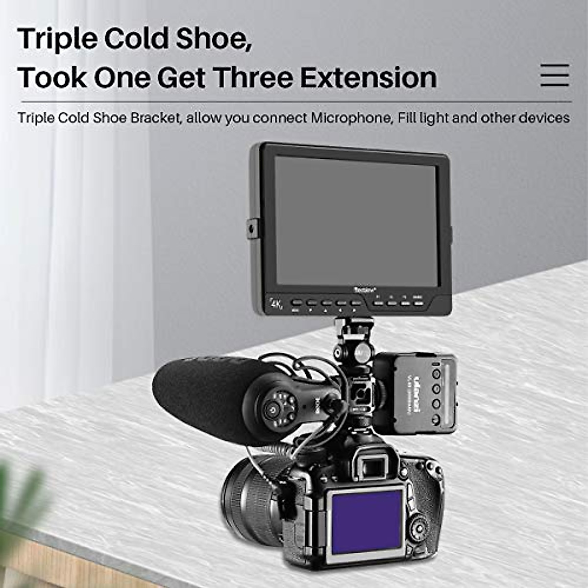 ULANZI PT-12 Camera Hot Shoe Extension Bracket with Triple Cold Shoe Mounts for Microphone LED Video Light, 1/4'' Screw for Magic Arm, Aluminum Shoe Mount Compatible with Nikon Canon Sony Cameras