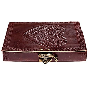 Leather Journal for Women - Unlined 5x7 Notebook for Writing with Lock – Cute Small Travel Journals with Embossed Heart Cover for Daily Drawing, Journaling – Valentines Wedding Gifts for Womens