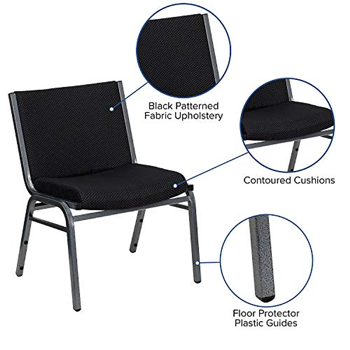 EMMA + OLIVER Big & Tall 1000 lb. Rated Black Fabric Stack Chair
