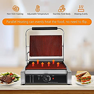POWLAB Commercial Sandwich Panini Press Grill 2200W Sandwich Press Grill Machine Electric Stainless Steel Sandwich Maker Non Stick Surface Kitchen Equipment for Making Hamburgers Steaks Bacons