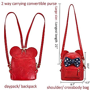 Sunwel Fashion Girls Mini Backpack Purse Mouse Ear Polka-dot Sequin Bow Convertible Backpack to Crossbody Bag for Women (pink polkadot bow, W8.7 x H10)