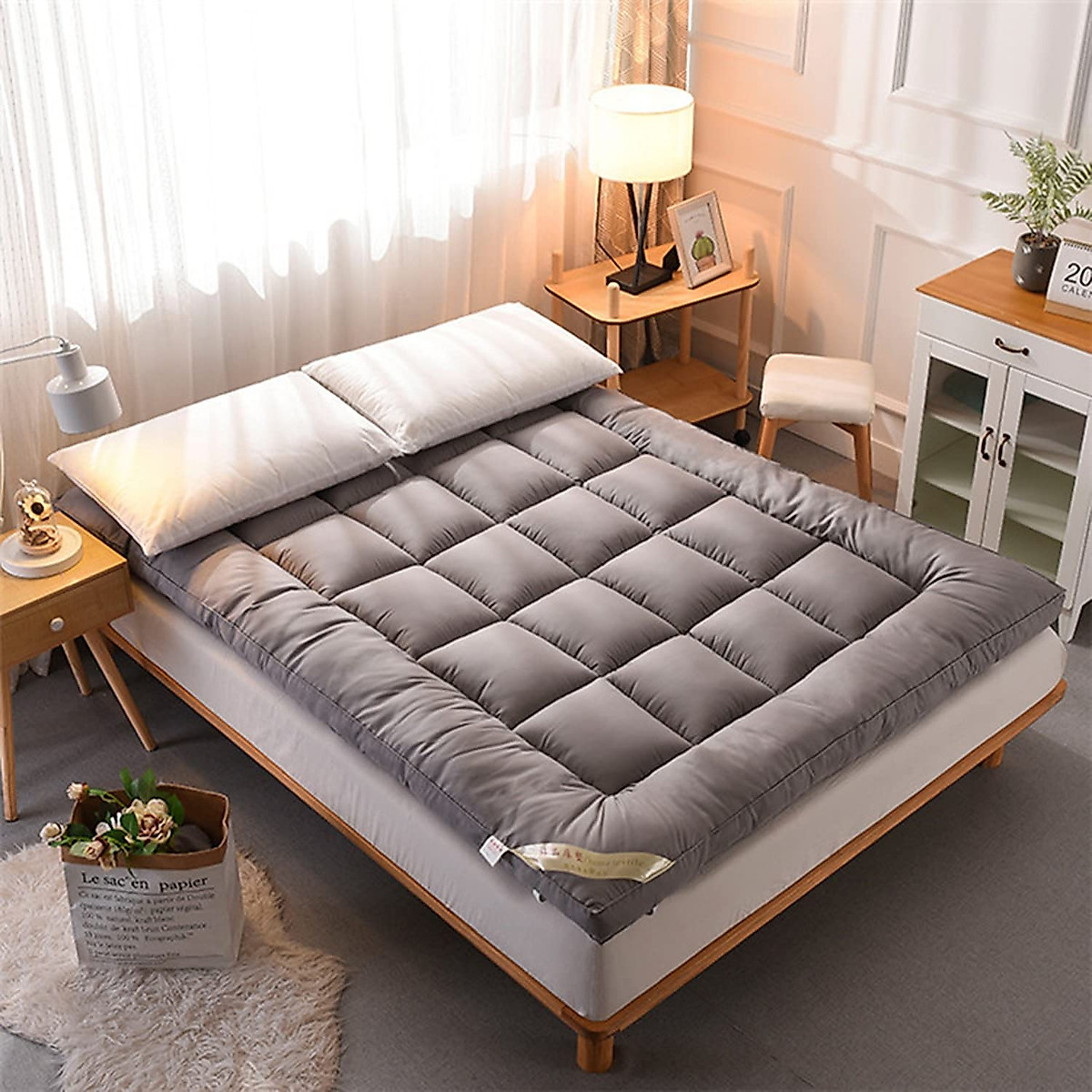 Xiziyi Single Mattress Memory Foam Hybrid Mattress, Portable Sleeping pad,Single, Kids. 4 Inch Gel Topper for Cooling Sleep & Pressure Relieving, Twin - Bunk Bed, Beige With Velvet