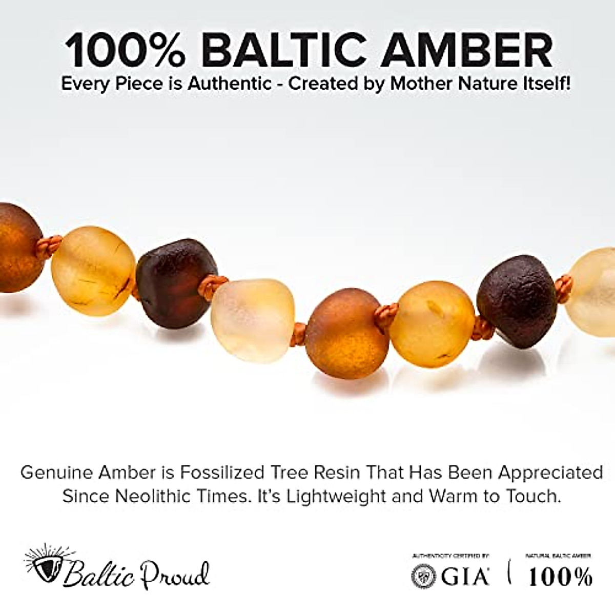 Raw Baltic Amber Necklace and Bracelet Gift Set (Unisex Multi Raw 12.5 Inches/5.5 Inches) - Certified Premium Quality Raw Baltic Sea Amber