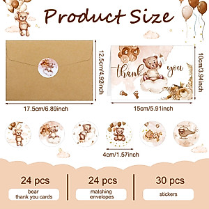 24 Pack Bear Baby Shower Thank You Cards with Envelopes and Stickers Set Blue Bear Kid Thank You Notes Blank Inside Watercolor Cards for Boy Girl Birthday Party